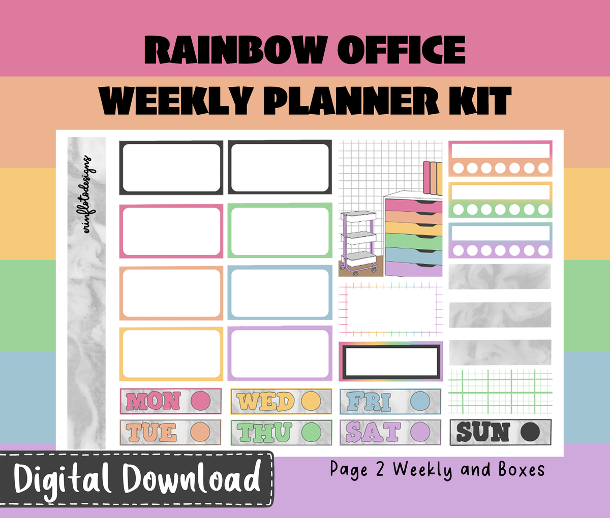 Rainbow Office Weekly Sticker Kit Digital Download – Erin Floto Designs