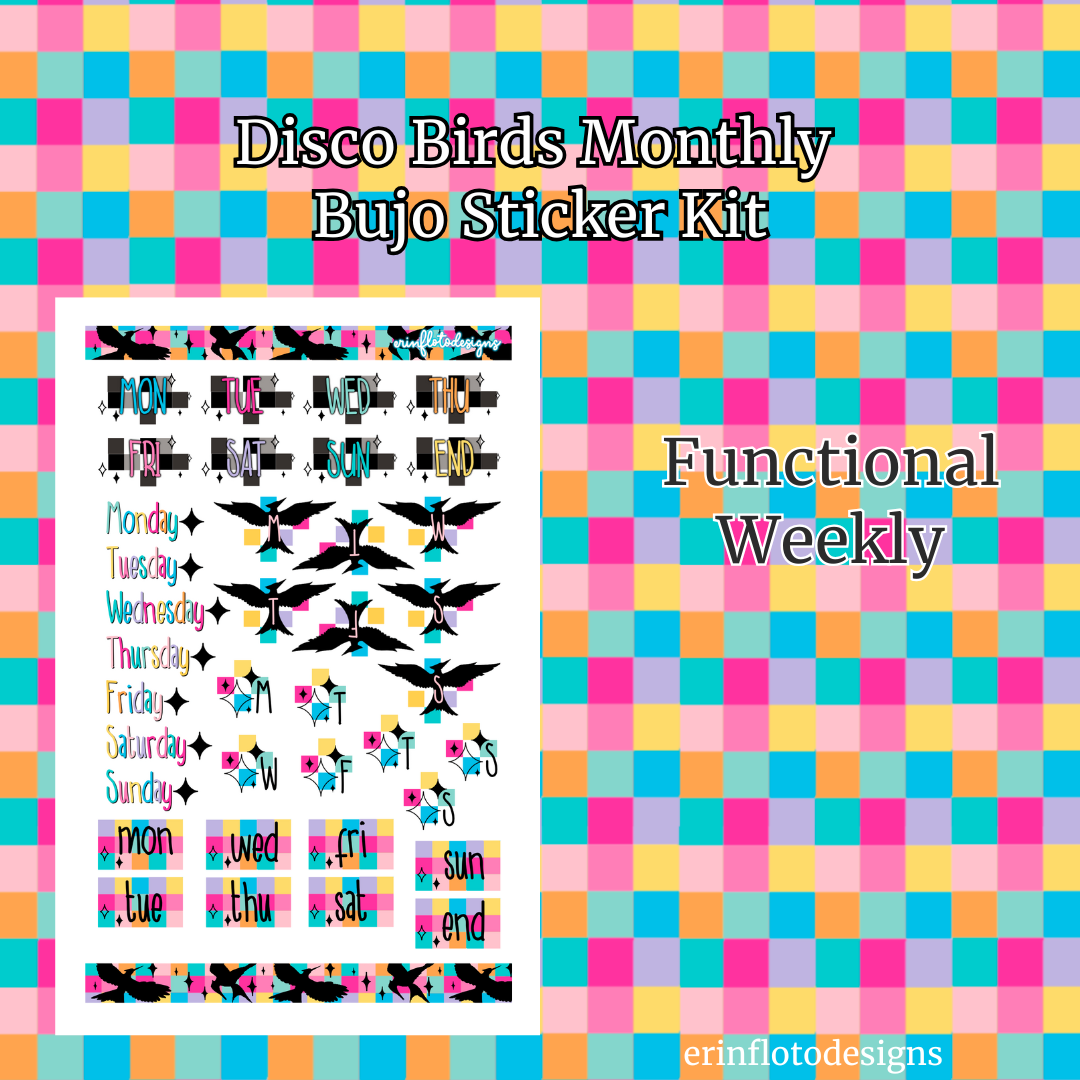 Disco Birds Monthly Bujo Sticker Kit Digital Download – Erin Floto Designs