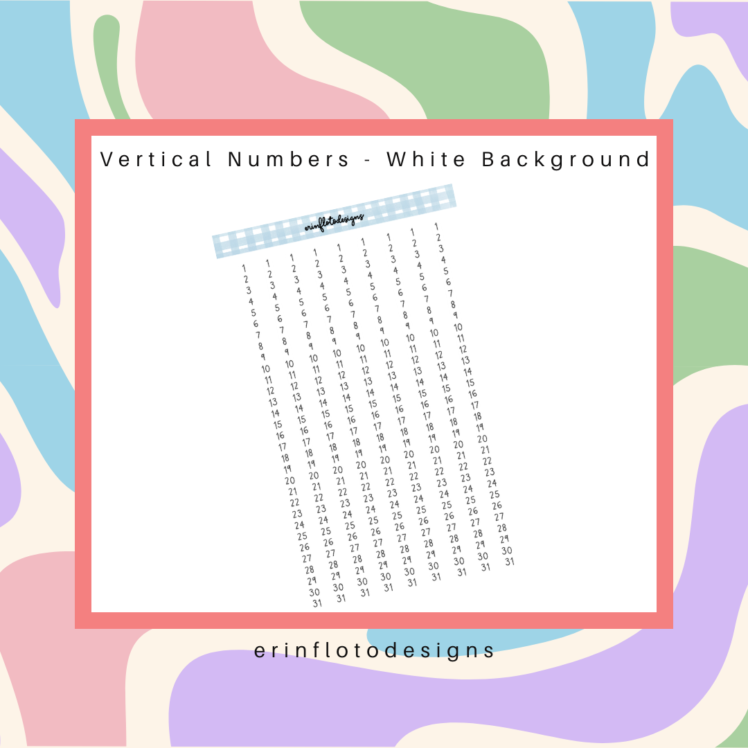Vertical Numbers - White Background Digital Download – Erin Floto Designs