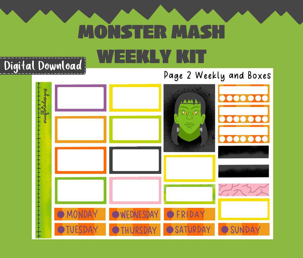 Monster Mash Weekly Sticker Kit Digital Download – Erin Floto Designs