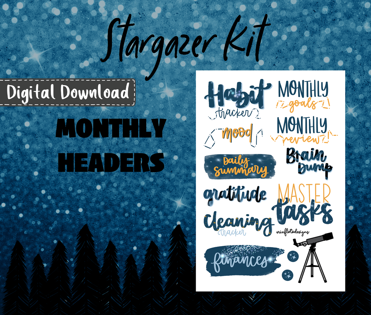 Stargazer Monthly Sticker Kit Digital Download – Erin Floto Designs